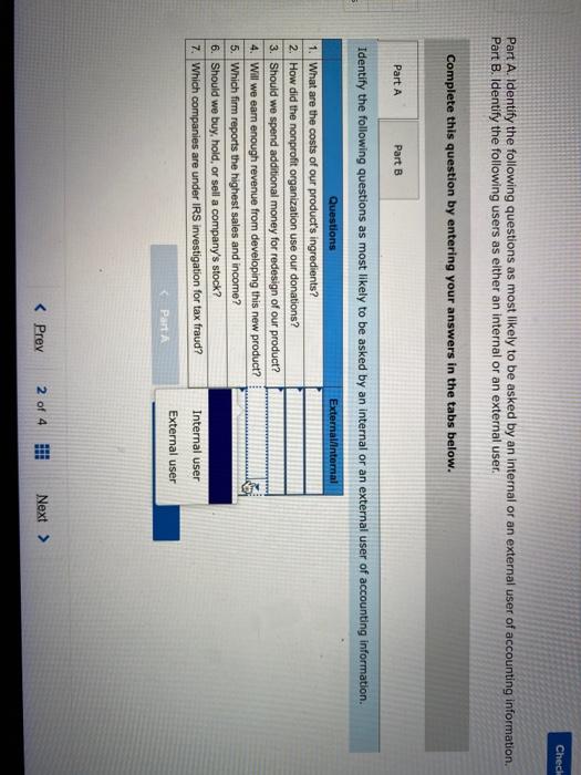 Solved Check Part A. Identify the following questions as | Chegg.com