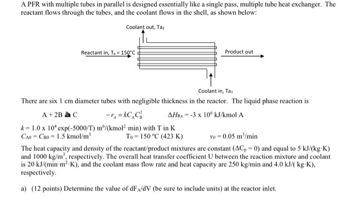 A PFR with multiple tubes in parallel is designed | Chegg.com