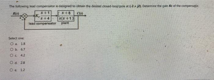 Solved The following lead compensator is designed to obtain | Chegg.com