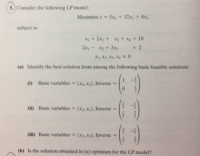 5. Consider the following LP model: Maximize z = 5x1 | Chegg.com