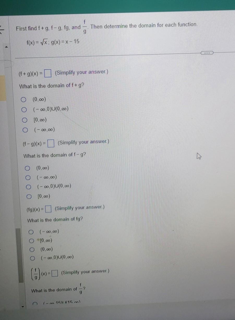 Solved First find f+g,f−g,fg, and gf. Then determine the | Chegg.com