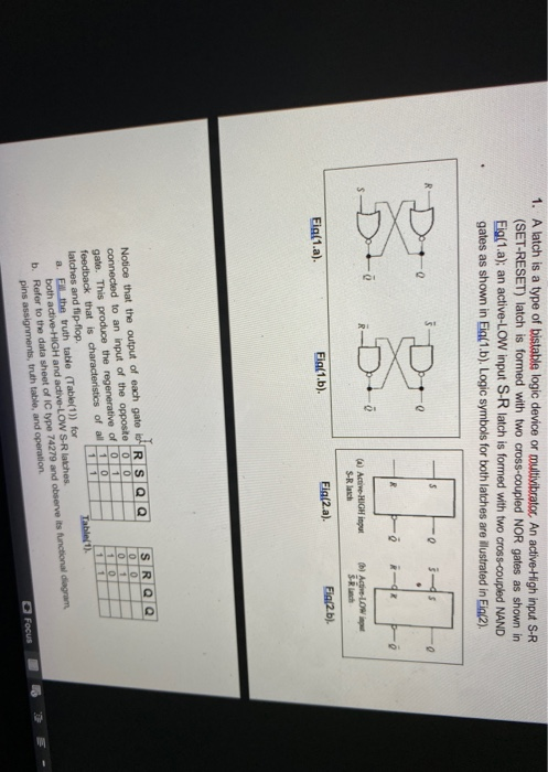 bర 1. A latch is a type of bistable logic device or | Chegg.com