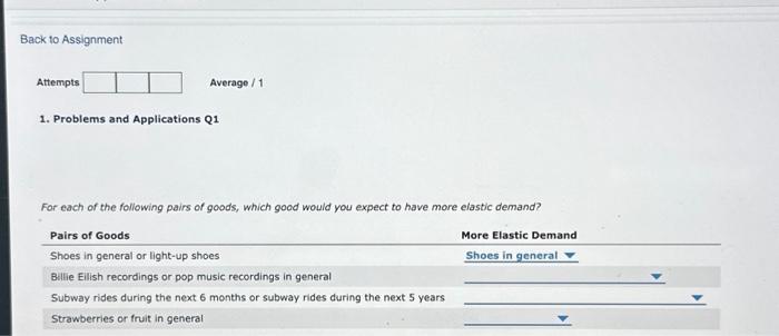 Solved Back to Assignment Attempts Average / 1 1. Problems | Chegg.com