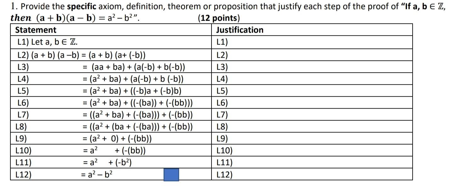 Solved = = 1. Provide the specific axiom, definition, | Chegg.com