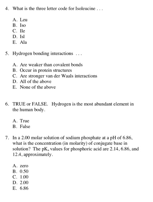 Solved 4. What is the three letter code for Isoleucine ... | Chegg.com