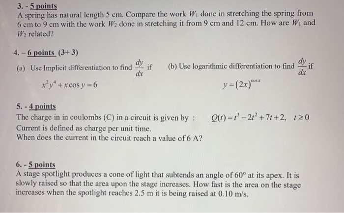 Solved 3.-5 points A spring has natural length 5 cm. Compare | Chegg.com
