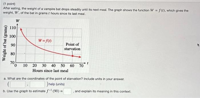 Solved (1 point) After eating, the weight of a vampire bat | Chegg.com