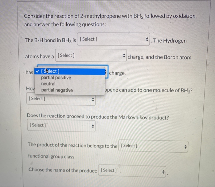 Solved Consider the reaction of 2-methylpropene with BH3 | Chegg.com