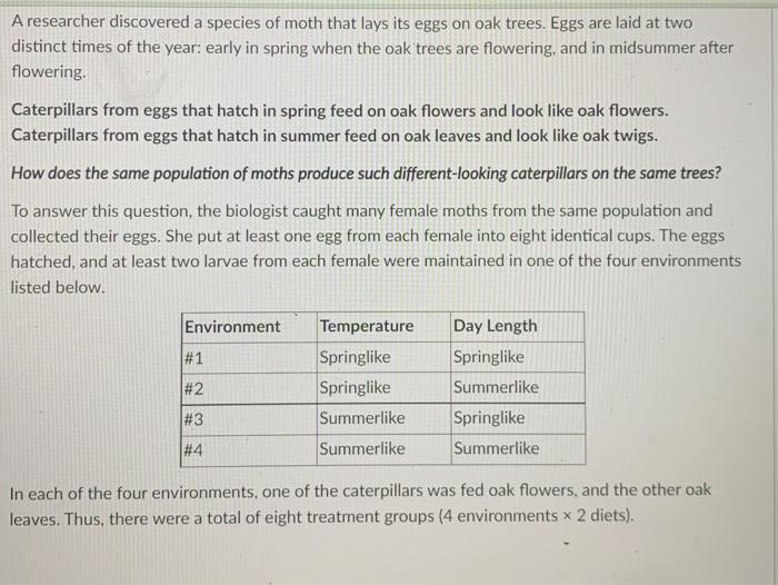 Solved A researcher discovered a species of moth that lays | Chegg.com