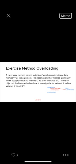 Solved Meme Exercise Method Overloading A class has a method | Chegg.com