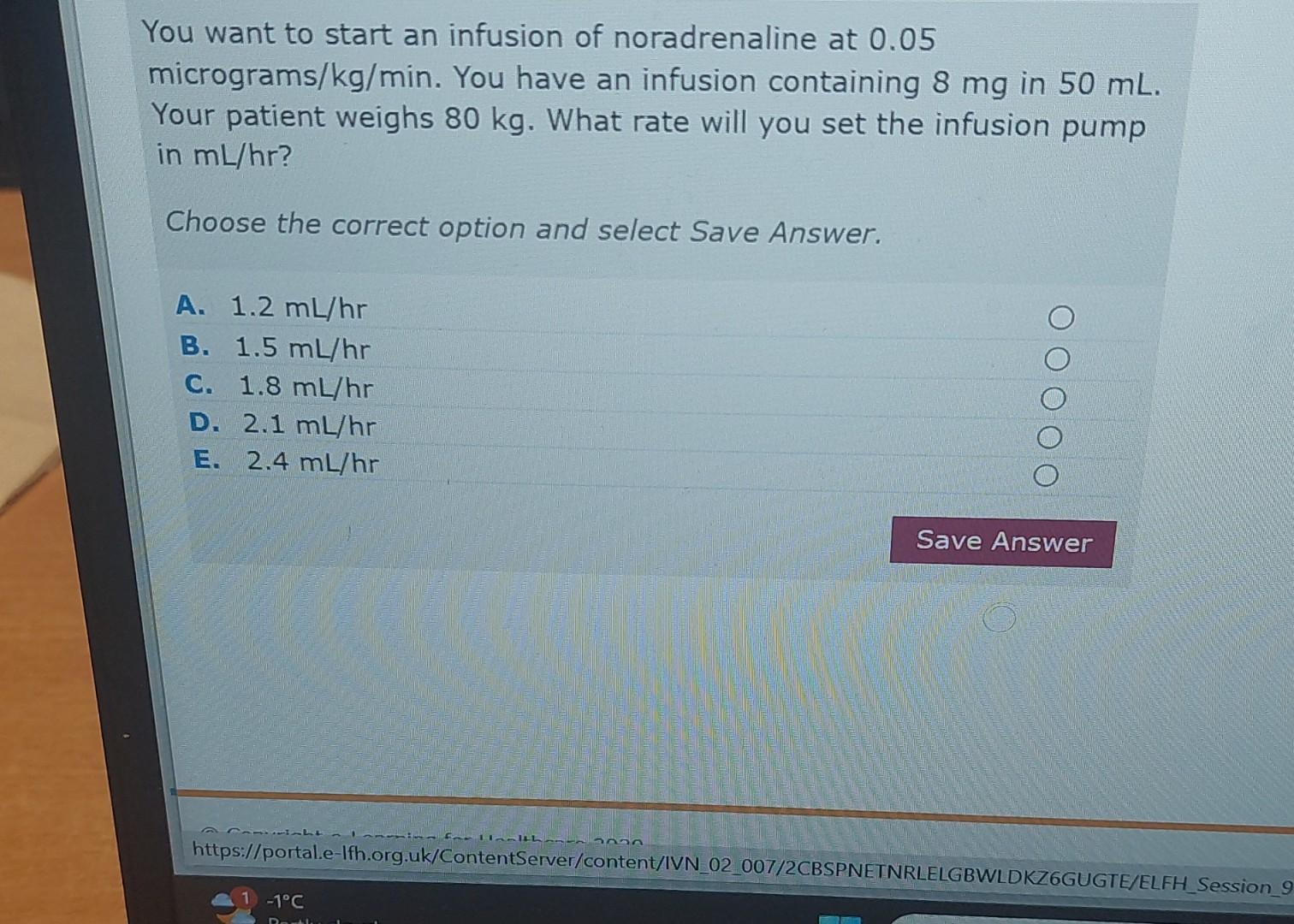 Solved You want to start an infusion of noradrenaline at | Chegg.com