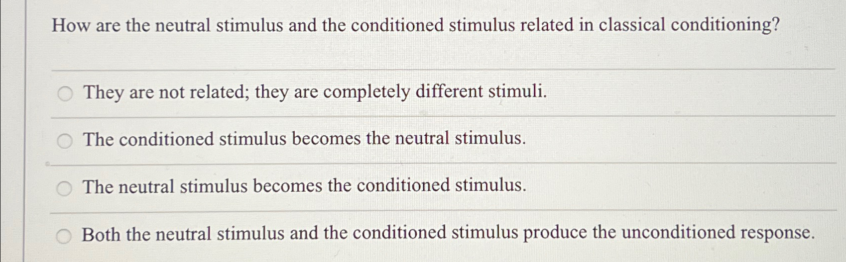 Solved How are the neutral stimulus and the conditioned | Chegg.com