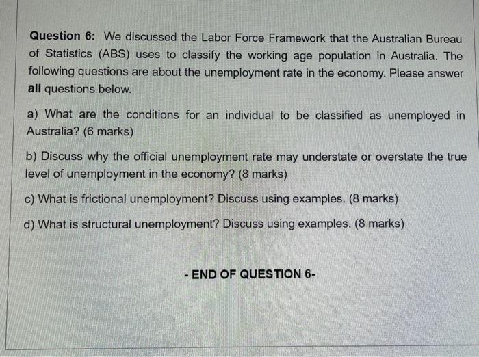 Solved Question 6: We discussed the Labor Force Framework | Chegg.com
