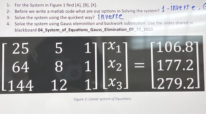 Solved 1- For the System in Figure 1 find [A], [B], [X]. 2- | Chegg.com