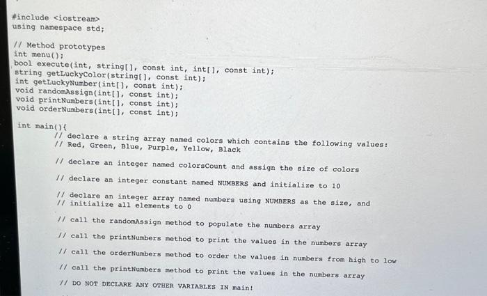 Solved \#include using namespace std; I/ Method prototypes | Chegg.com