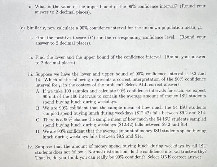 Solved Ii What Is The Value Of The Upper Bound Of The 96