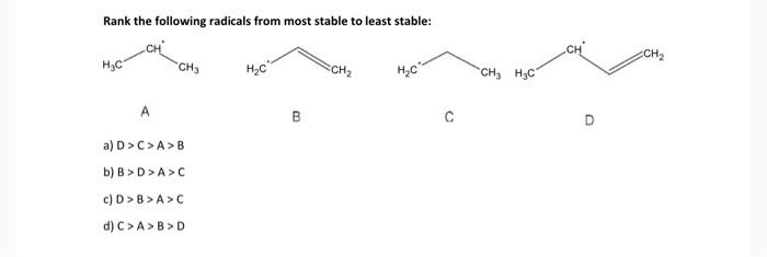 Solved Rank the following radicals from most stable to least | Chegg.com