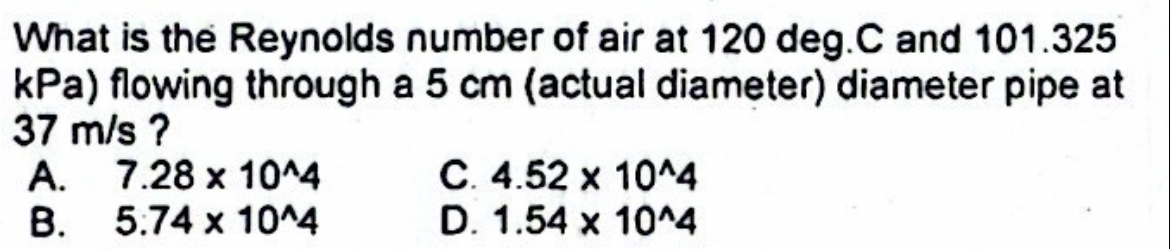 Solved What is the Reynolds number of air at 120 ﻿deg. C | Chegg.com