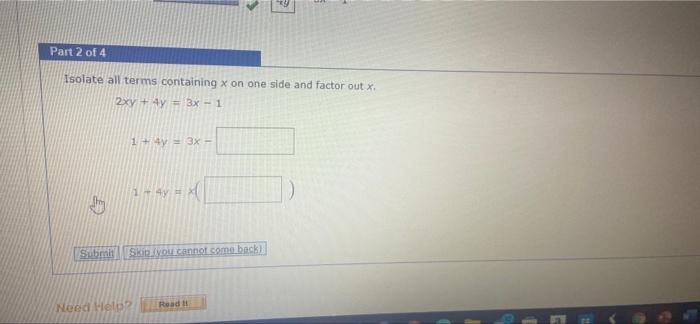3 Part 2 of 4 Isolate all terms containing x on one | Chegg.com