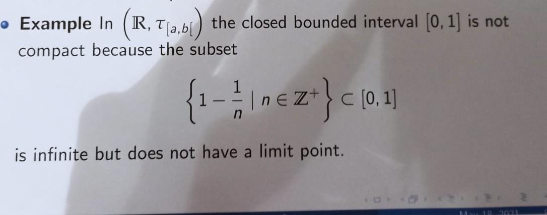 Solved • Example In (R, Tja.b1) the closed bounded interval | Chegg.com