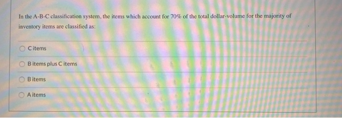 Solved In the A-B-C classification system, the items which | Chegg.com