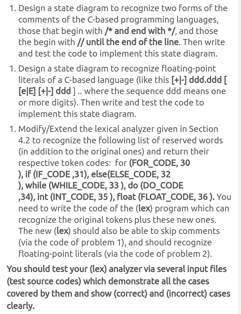 Solved 1. Design a state diagram to recognize two forms of | Chegg.com