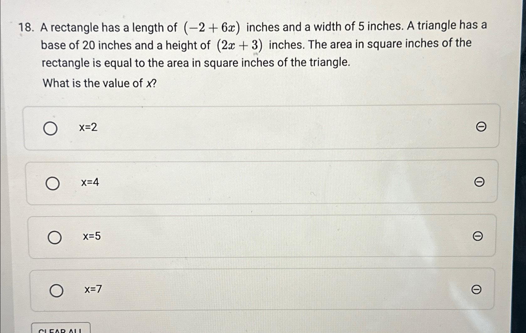 Solved A rectangle has a length of (-2+6x) ﻿inches and a | Chegg.com