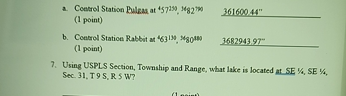 Solved Using USPLS Section, Township and Range, what lake is | Chegg.com