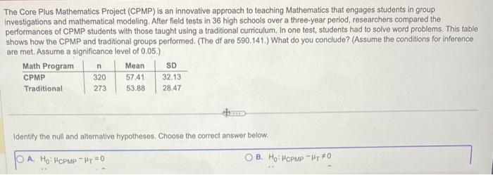 Solved The Core Plus Mathematics Project (CPMP) is an | Chegg.com