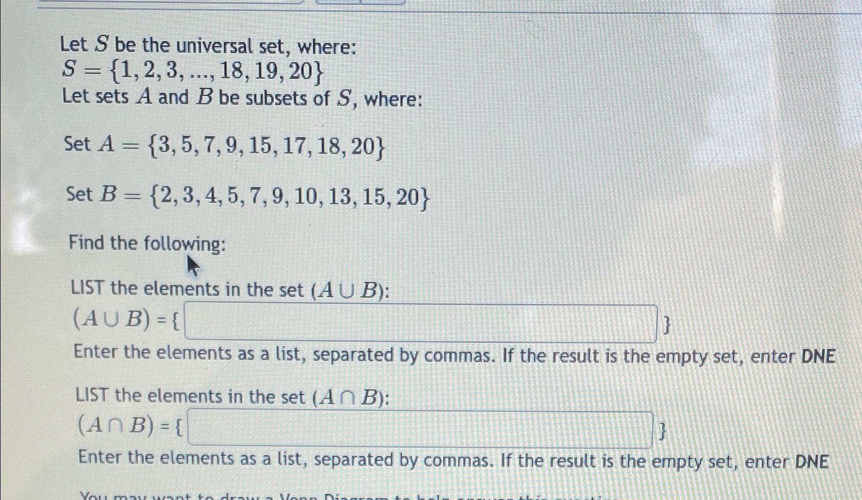 Solved Let S ﻿be the universal set, | Chegg.com