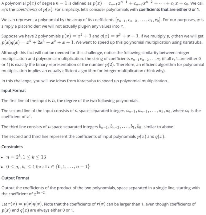 Solved Please help. This NEEDS to use KARATSUBA'S idea/ | Chegg.com