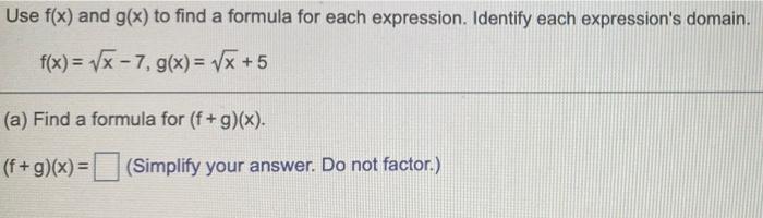Solved Use f(x) and g(x) to find a formula for each | Chegg.com