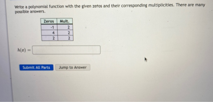 Solved Write a polynomial function with the given zeros and | Chegg.com