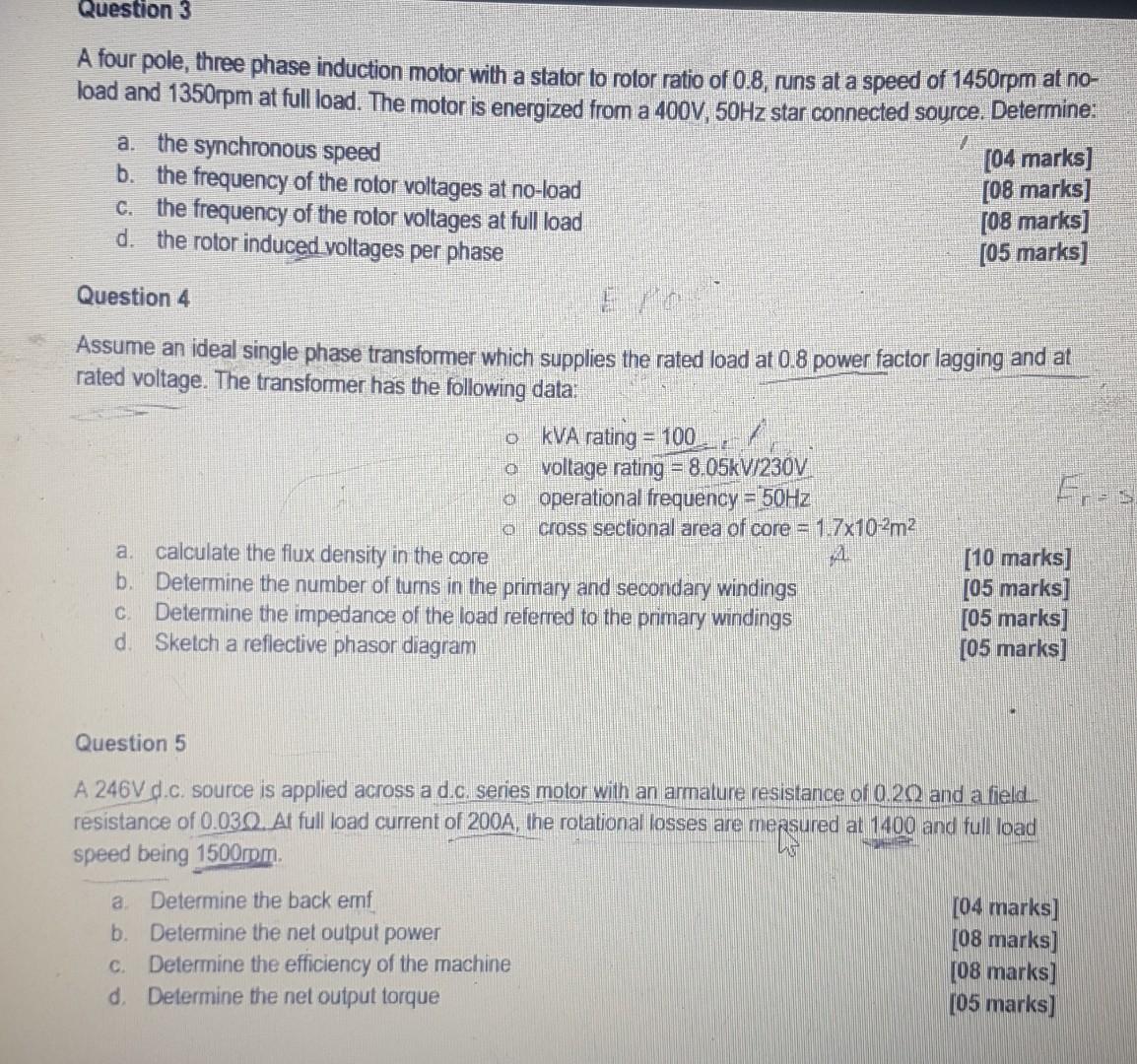 Solved A four pole, three phase induction motor with a | Chegg.com