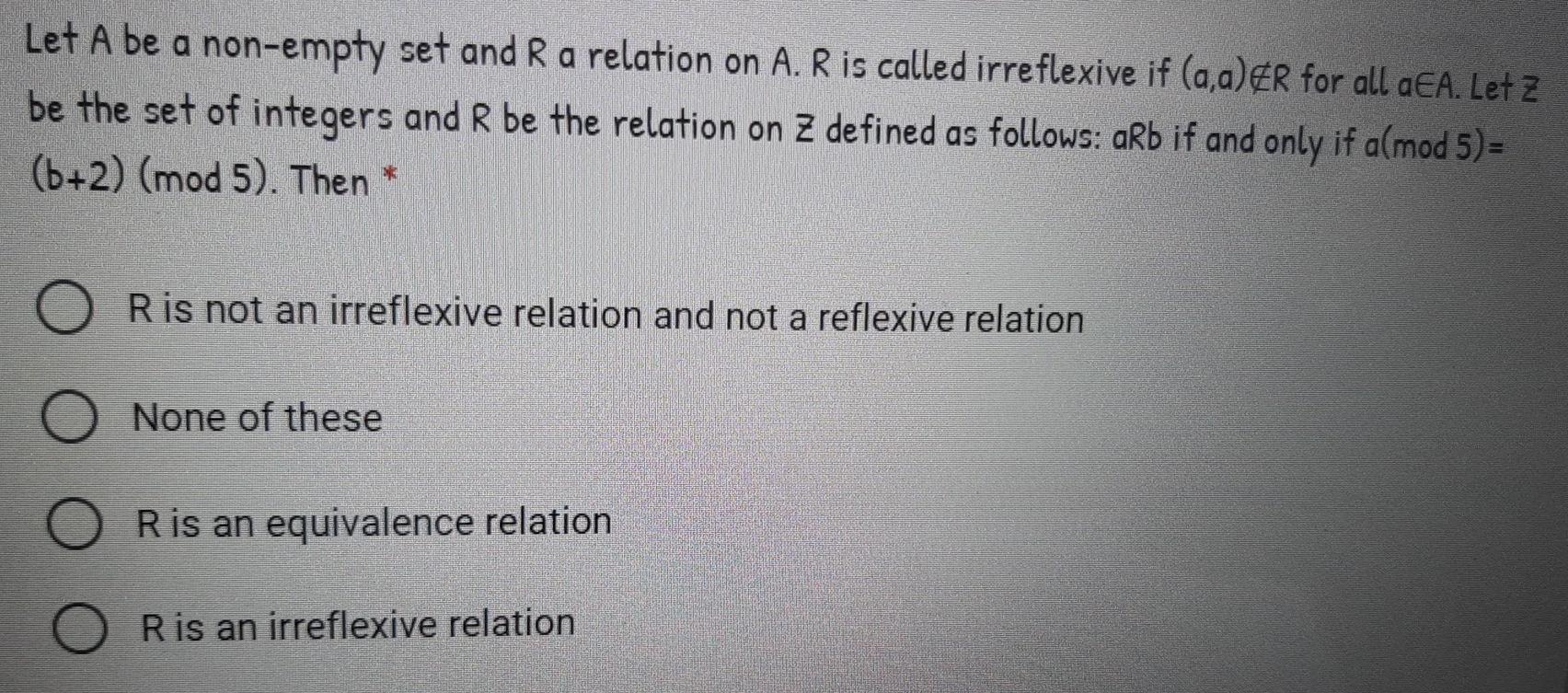 Solved Let A be a non-empty set and Ra relation on A. R is | Chegg.com