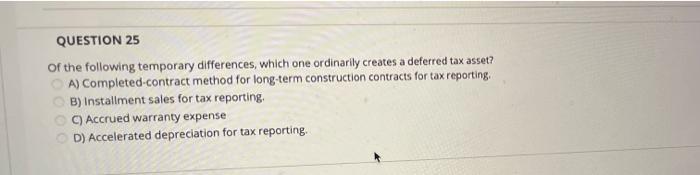 Solved QUESTION 25 of the following temporary differences, | Chegg.com