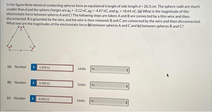 Solved In the figure three identical conducting spheres form | Chegg.com