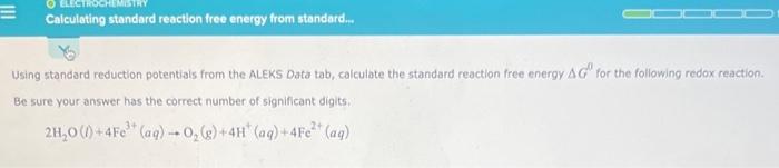 Solved Using standard reduction potential from the Aleks | Chegg.com