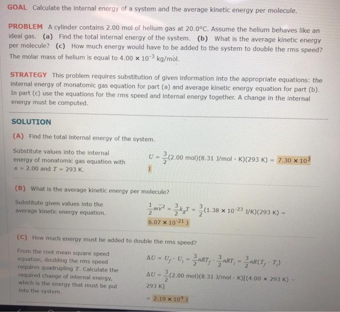 Solved GOAL Calculate the internal energy of a system and | Chegg.com