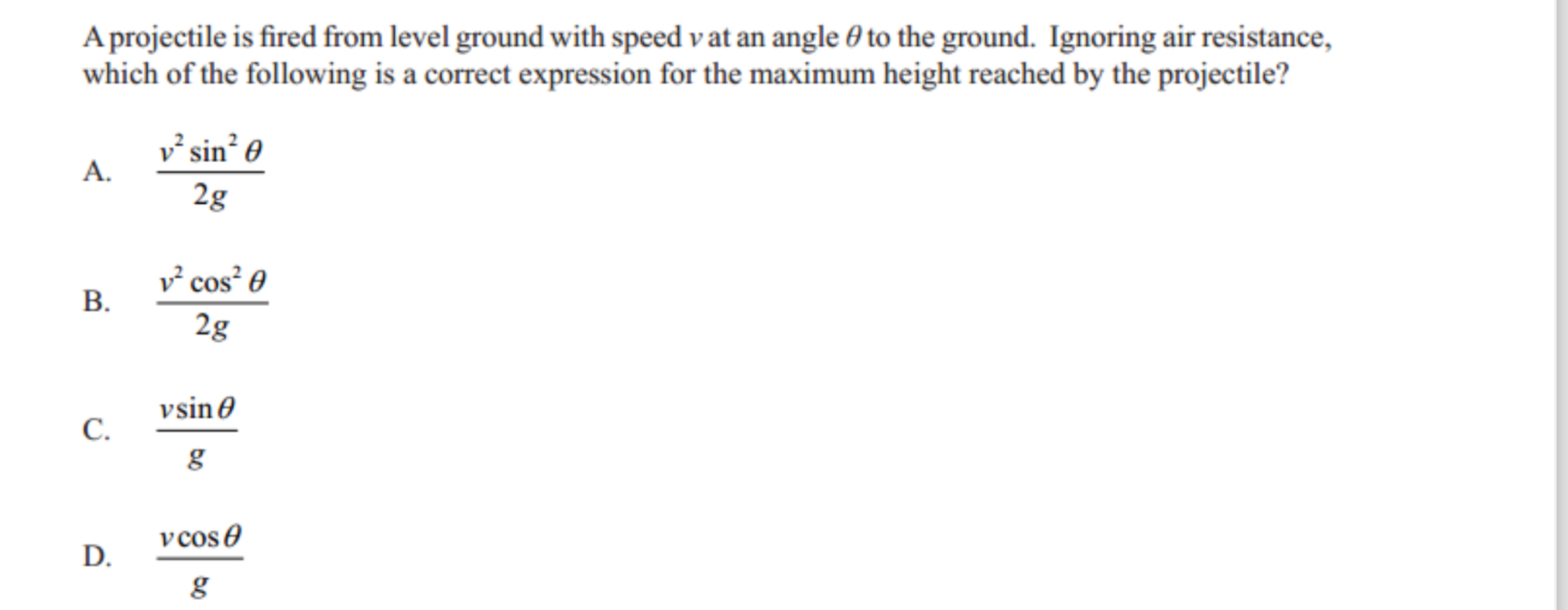 Solved A projectile is fired from level ground with speed v | Chegg.com