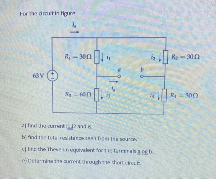 Solved For the circuit in figure a) find the current 11,12 | Chegg.com