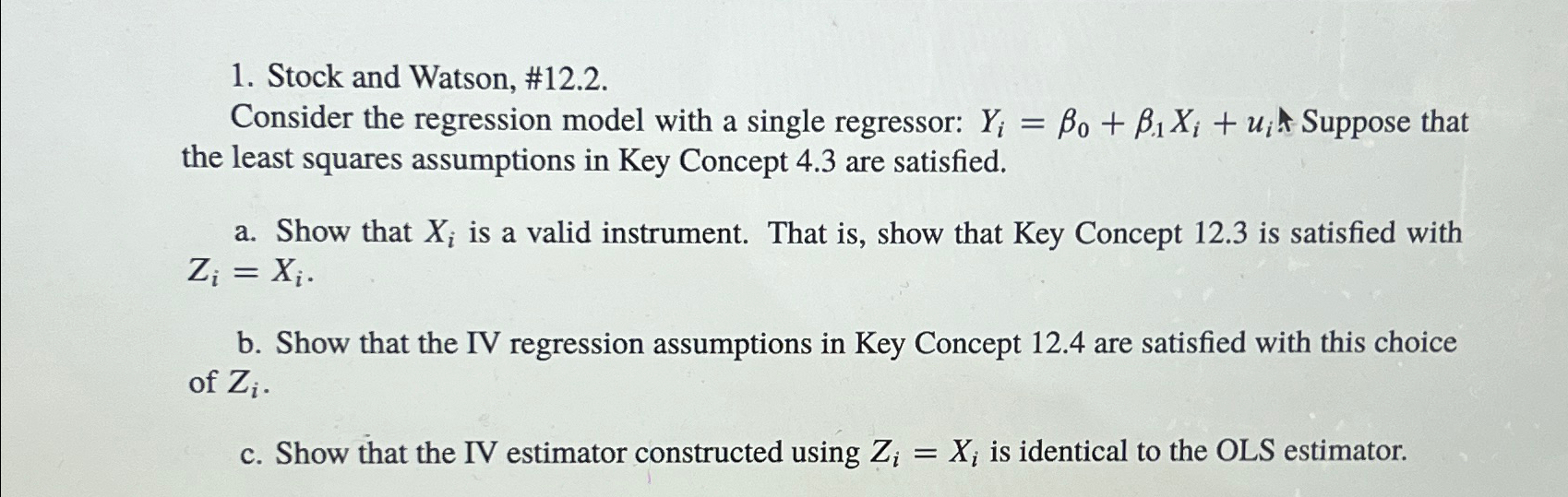 Solved Stock and Watson, #12.2.Consider the regression model | Chegg.com