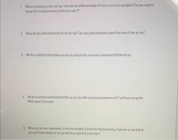 Solved 1 When Creating A New Array How Do We Differentiate
