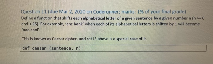 Solved Question 11 Due Mar 2 2020 On Coderunner Marks 1 