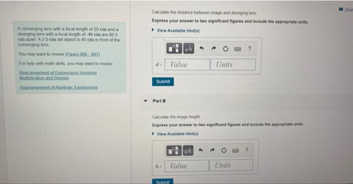 Solved Calculate the distance botween mage and dverging lens | Chegg.com