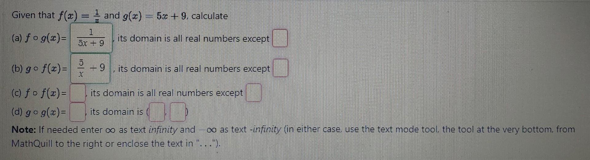 Solved Given that f(x)=x1 and g(x)=5x+9, calculate (a) | Chegg.com