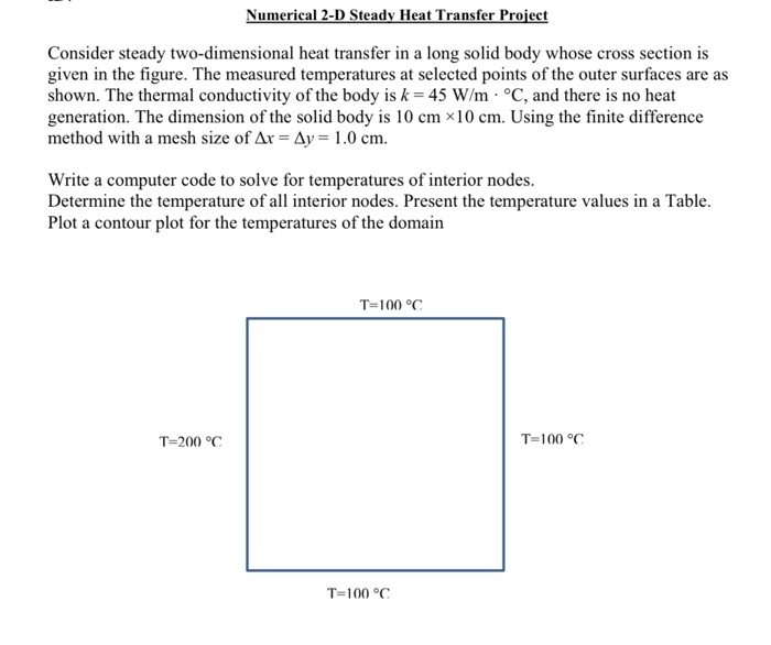 Solved Numerical 2-D Steady Heat Transfer Project Consider | Chegg.com