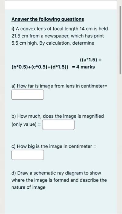 Solved Answer the following questions i) A convex lens of | Chegg.com