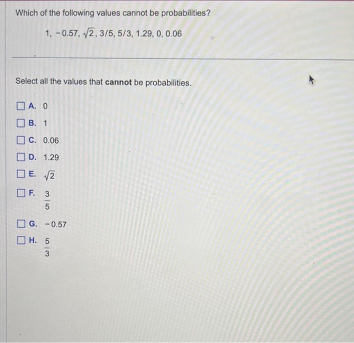 Solved Which of the following values cannot be | Chegg.com