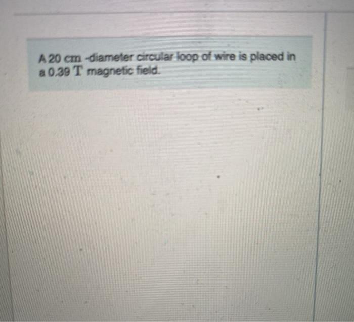 Solved A 20 cm diameter circular loop of wire is placed in a | Chegg.com